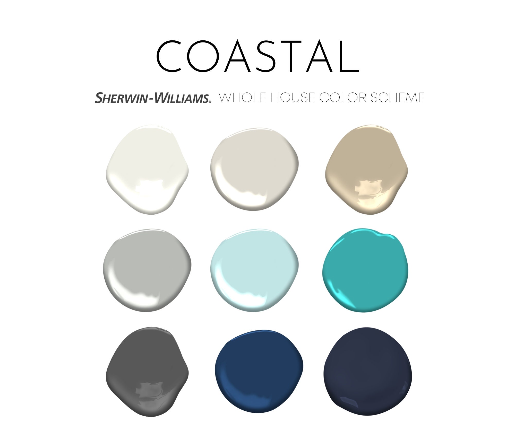 Coastal Sherwin Williams Paint Palette Modern Coastal Colors - Etsy