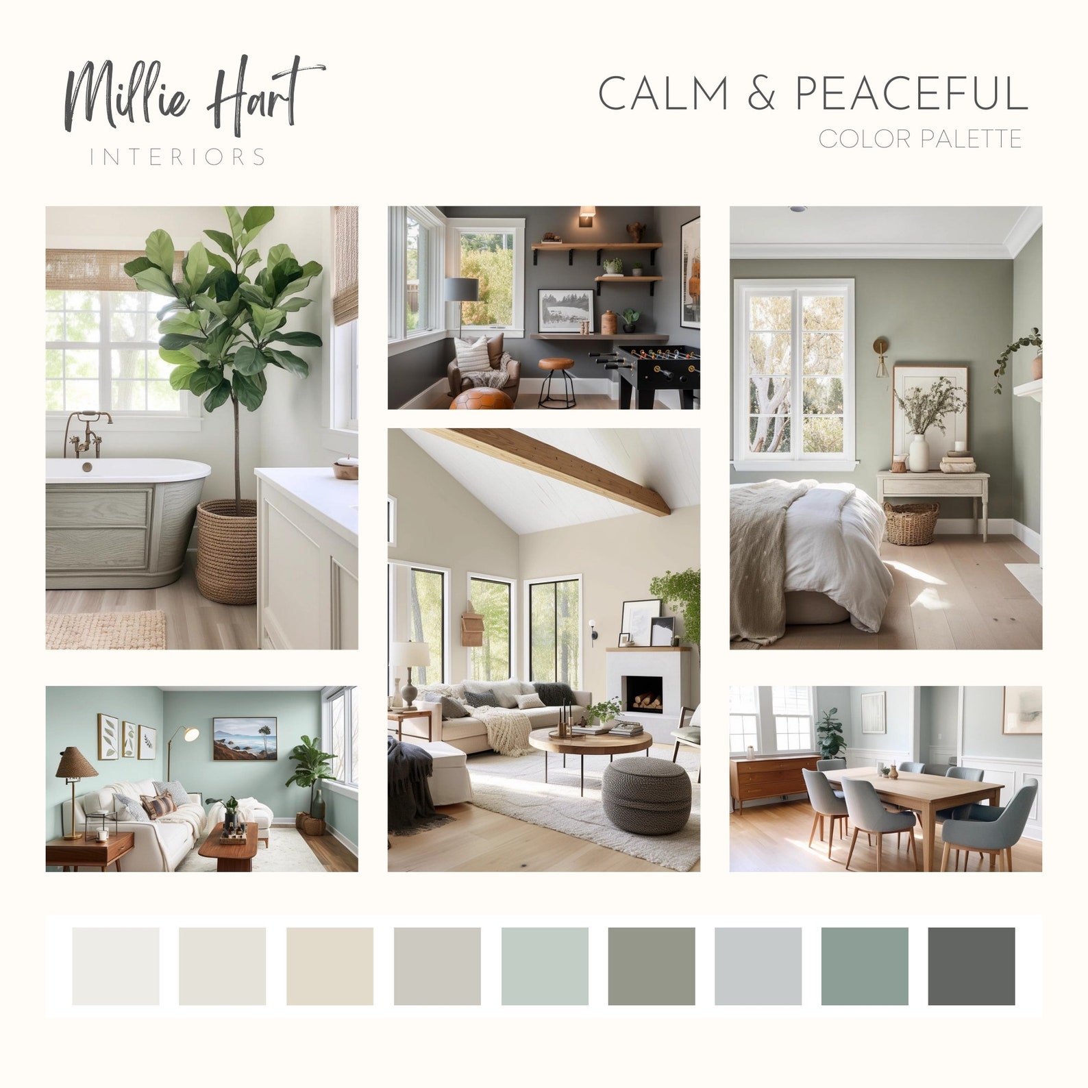 Calm and Peaceful Sherwin Williams Paint Palette, Modern Neutral Calm ...