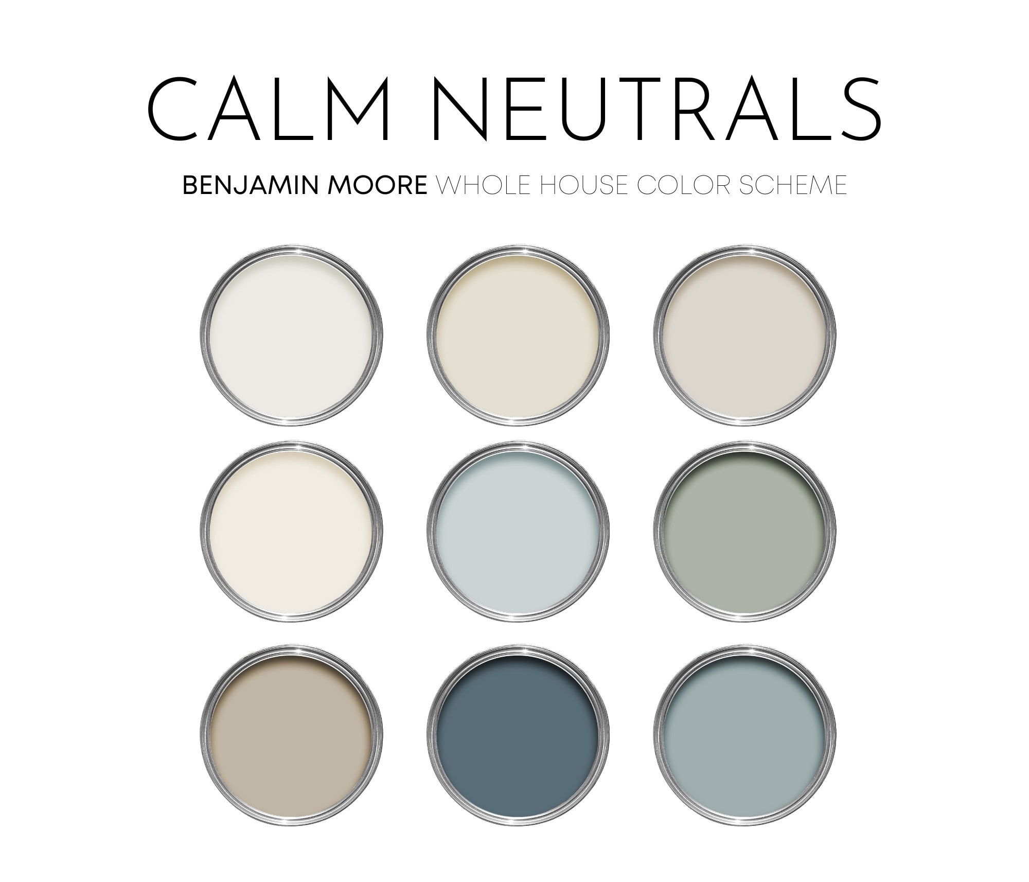 Calm Neutrals Benjamin Moore Paint Palette, Modern Neutral Calm Coastal ...