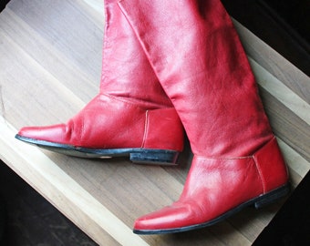 Tall Red Leather Boots - Etsy