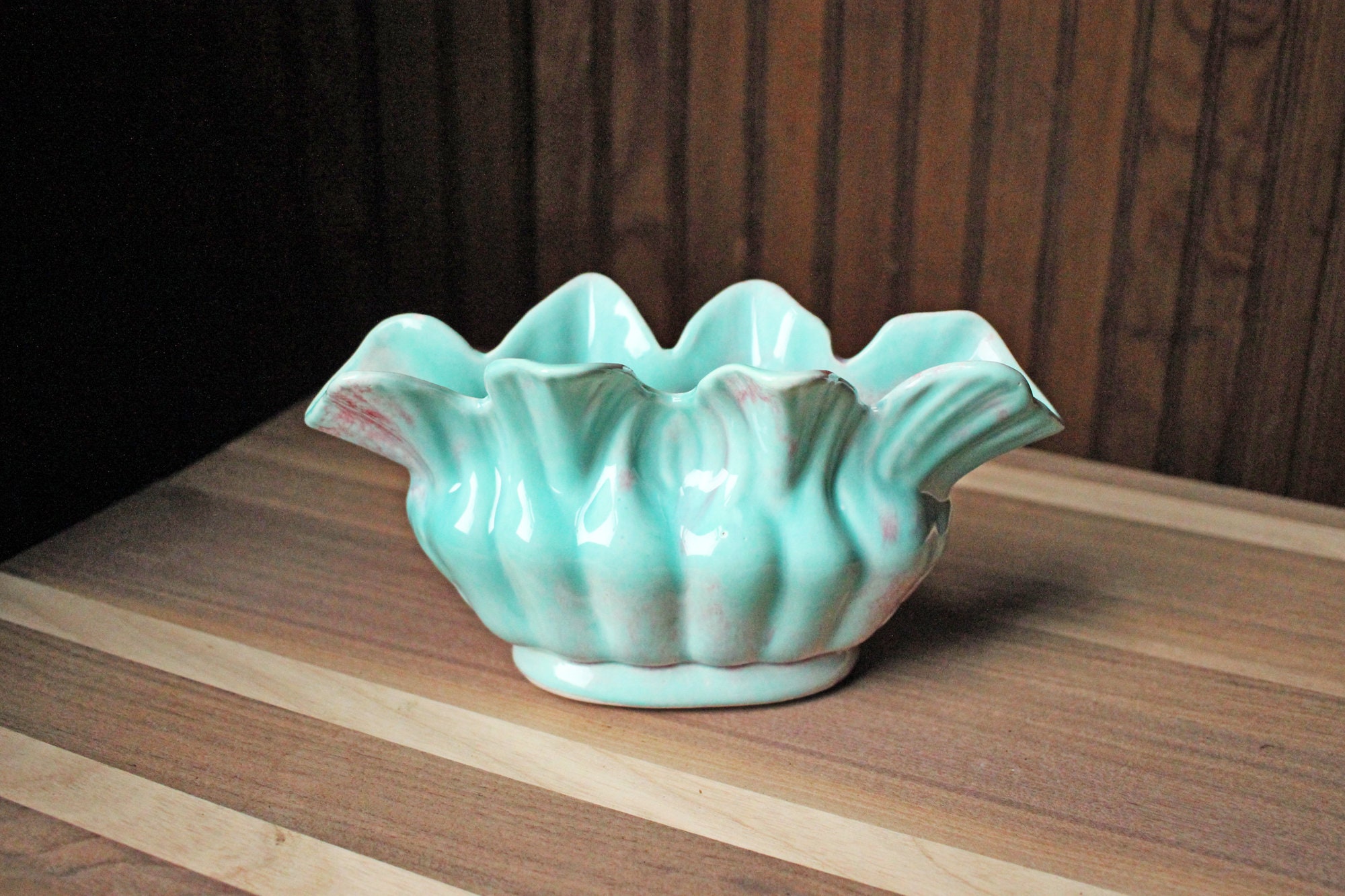 Vintage ARTISTIC CALIFORNIA Pottery Ceramic Ruffle Edge Planter in Teal ...
