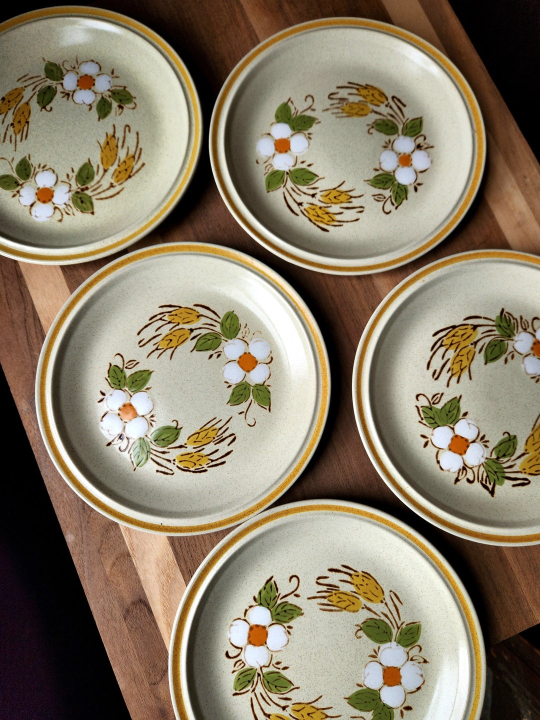 Vintage 1970's Japanese Stoneware Prairie Flowers Dish Dinner Plates ...