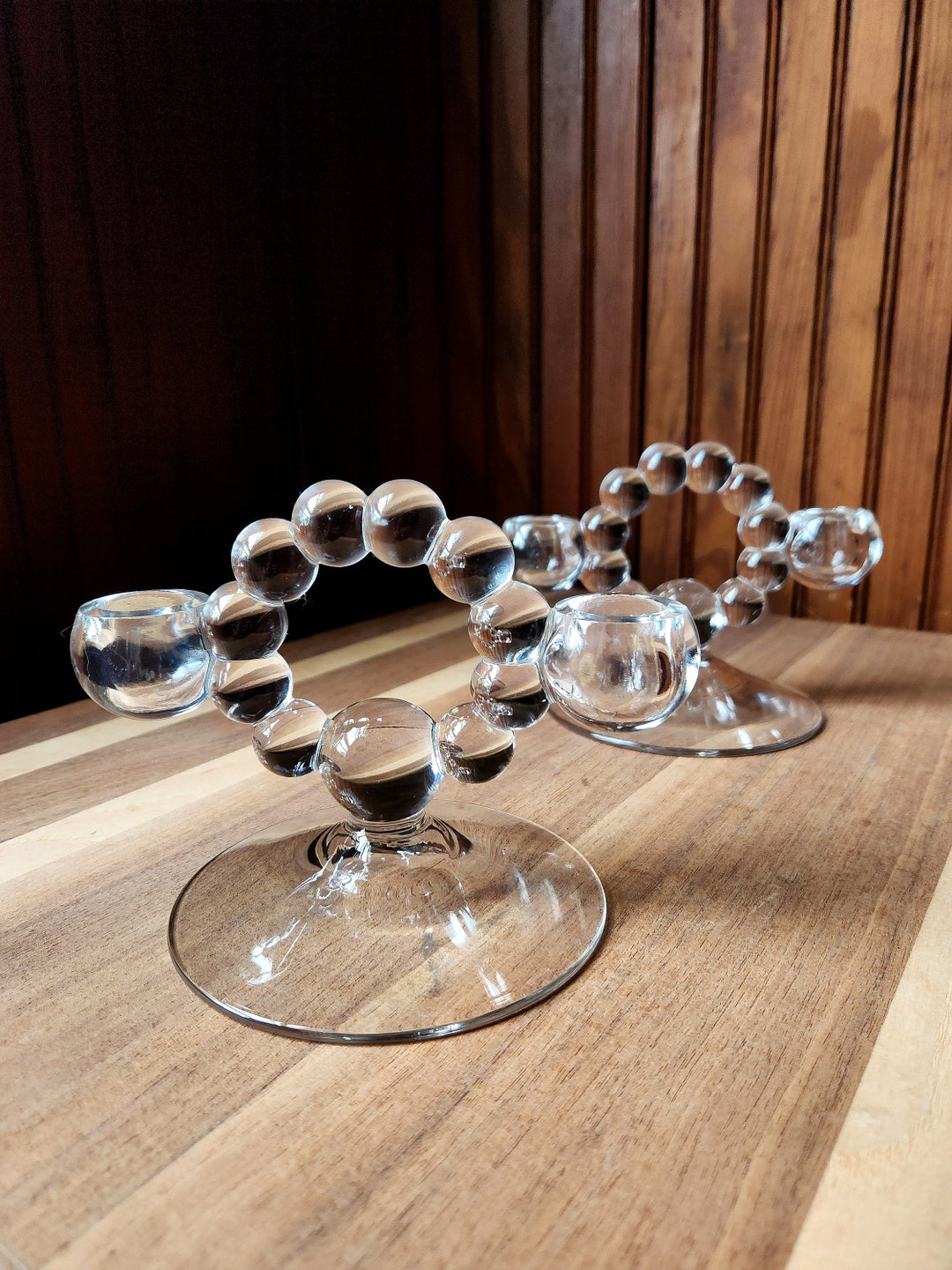 Vintage Imperial Glass Candlewick Crystal Glass Taper Handle Holders - Glass Bubbles - Set of ...