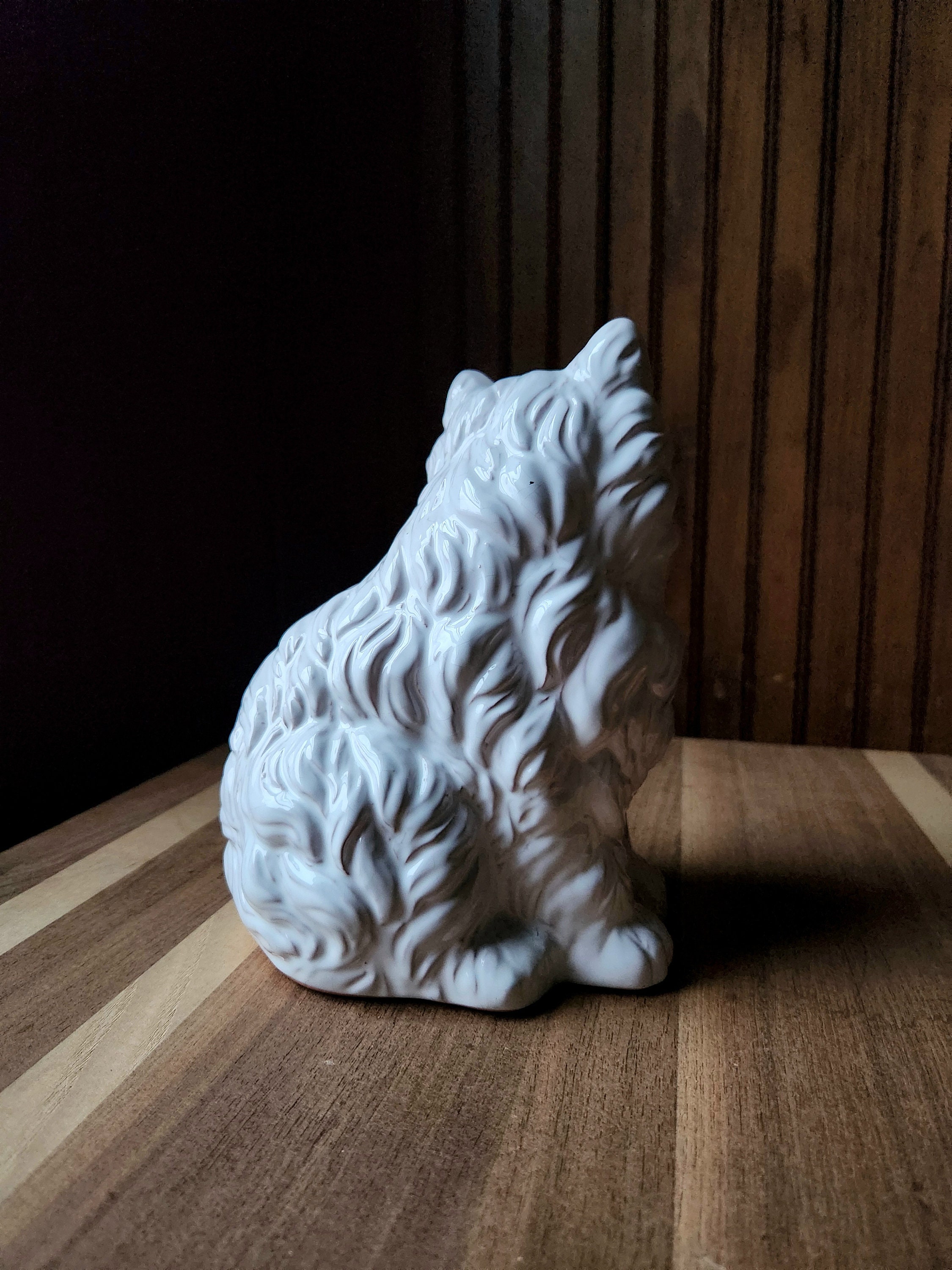 Vintage Large White and Terracotta Cat Heavy Ceramic White Long Haired ...