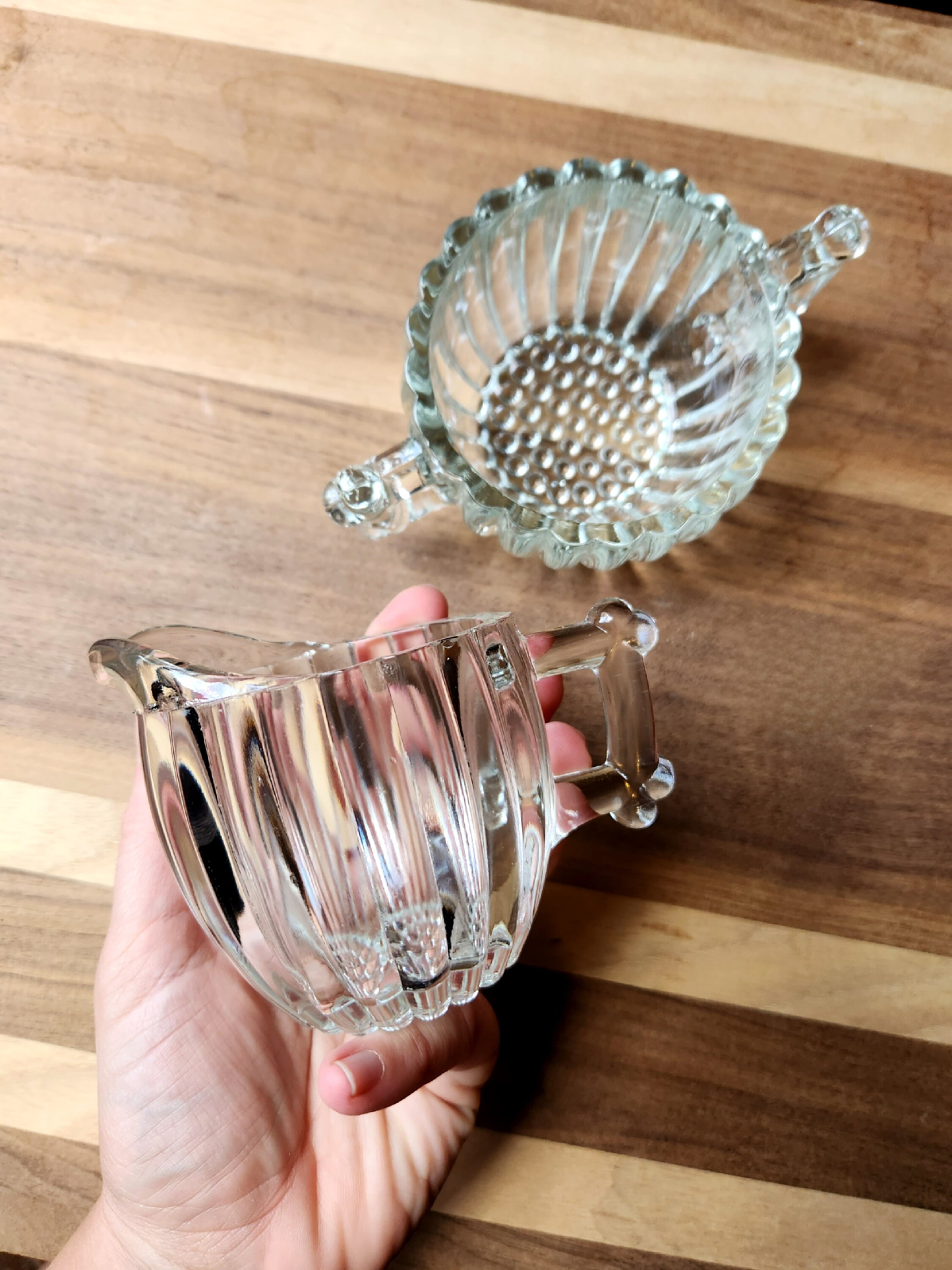 Vintage 1930's Ribbed JEANETTE Sugar and Creamer Glass Set - Depression ...