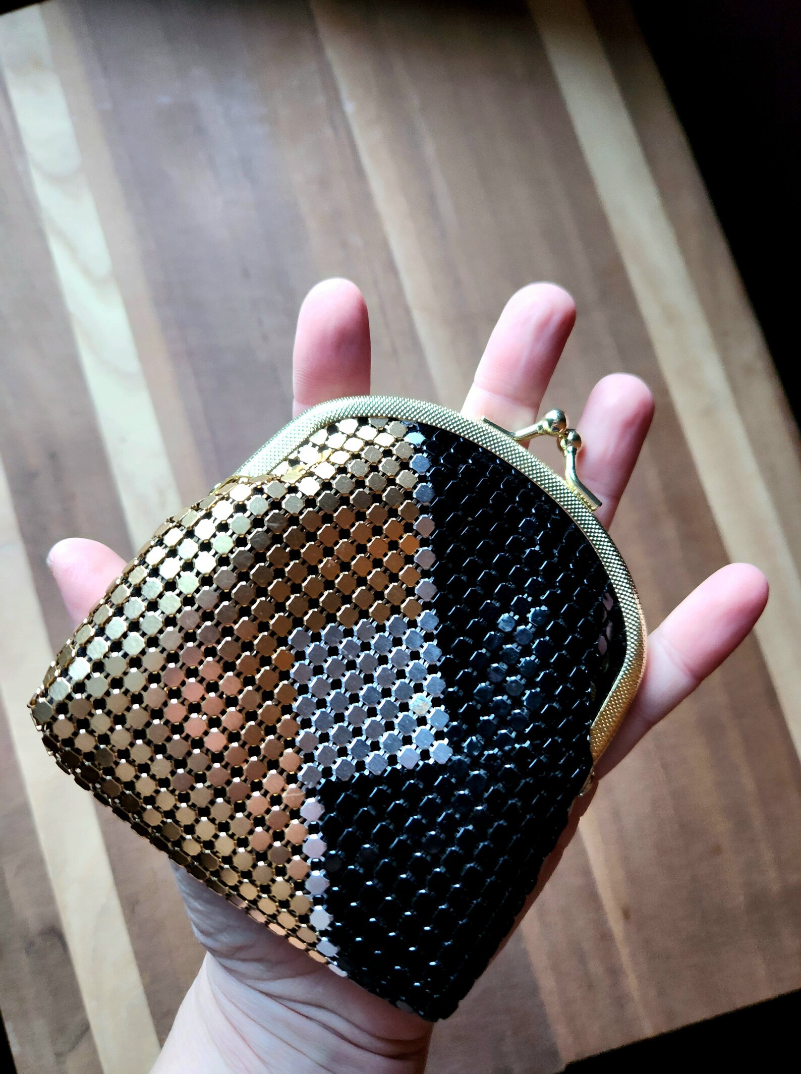 Vintage 1980's Y and S Brand Black Silver and Gold Mesh Chain Coin or ...