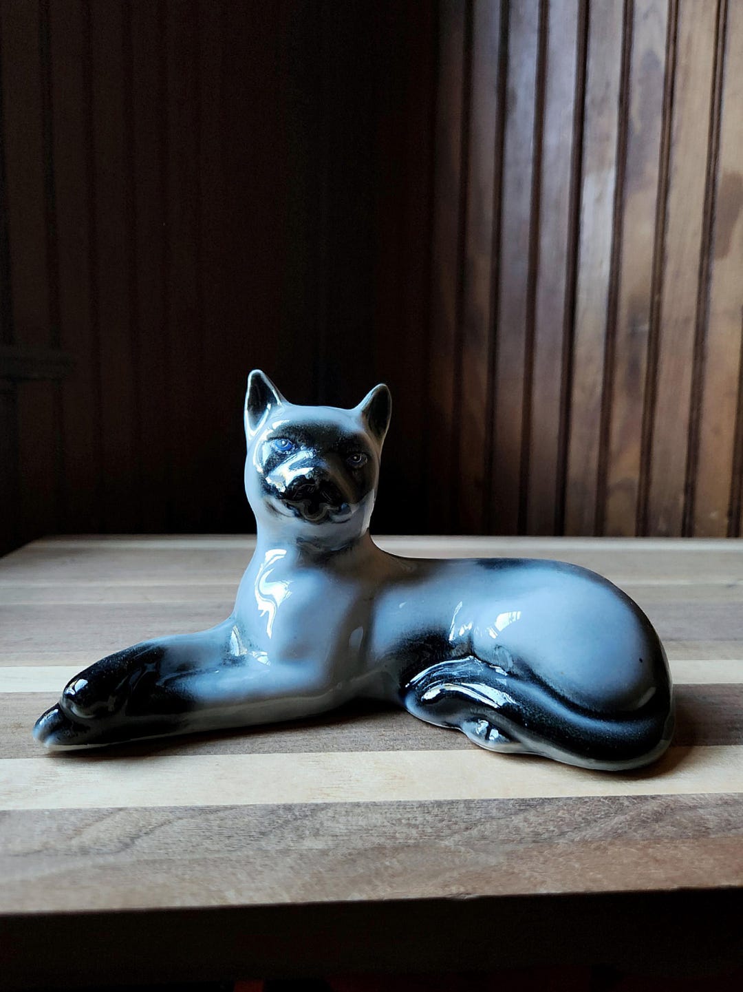 Vintage Porcelain Ceramic Siamese Cat Figurine - Gray and Black - Made ...