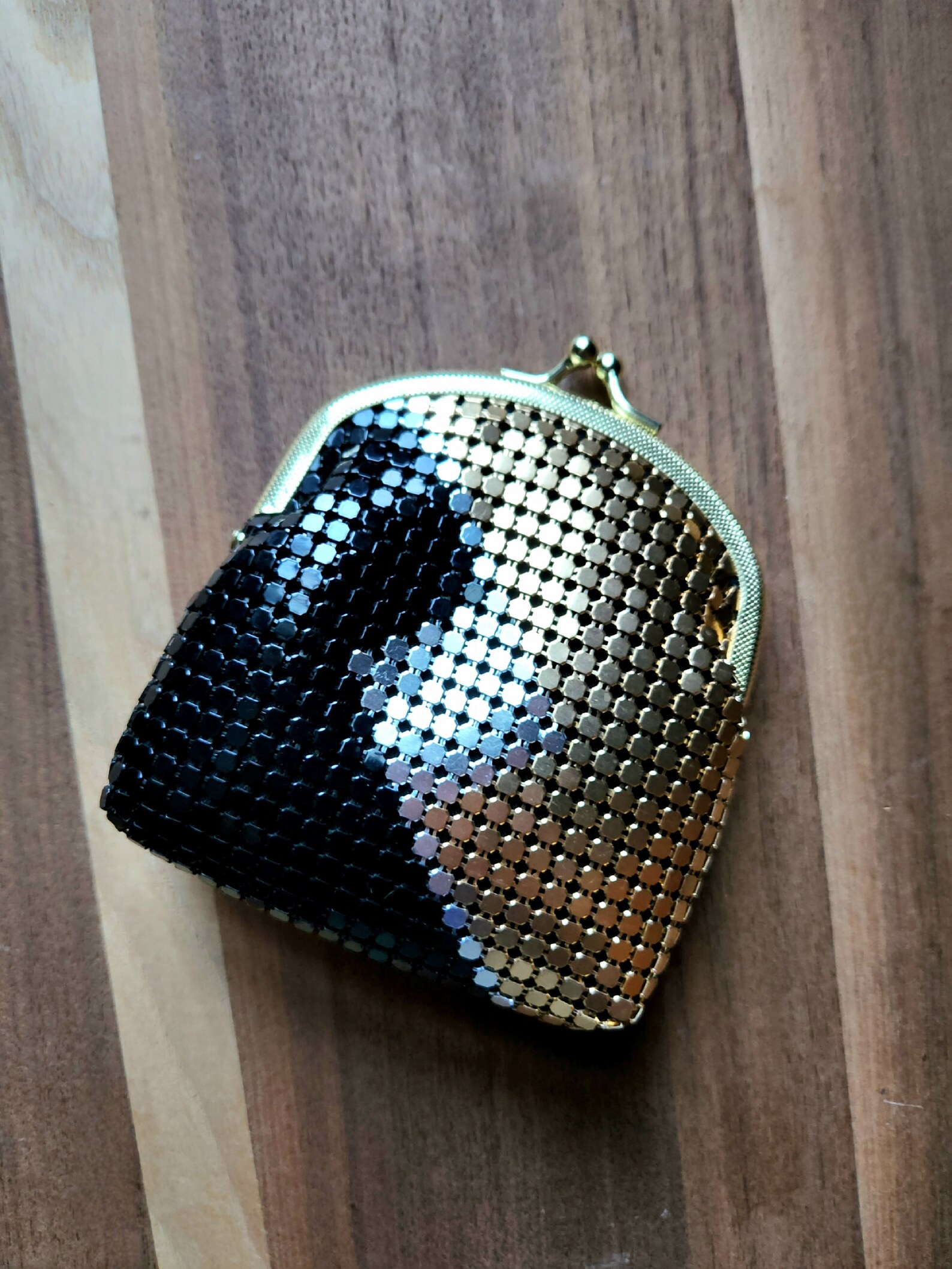 Vintage 1980's Y and S Brand Black Silver and Gold Mesh Chain Coin or ...