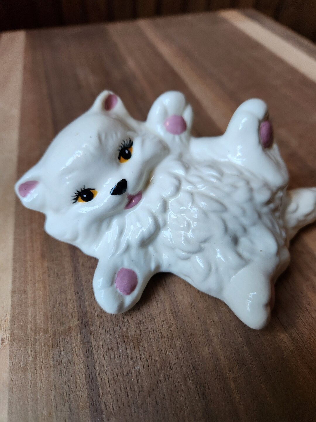 Vintage Porcelain Ceramic White and Pink Playful Silly Kitty Cat ...