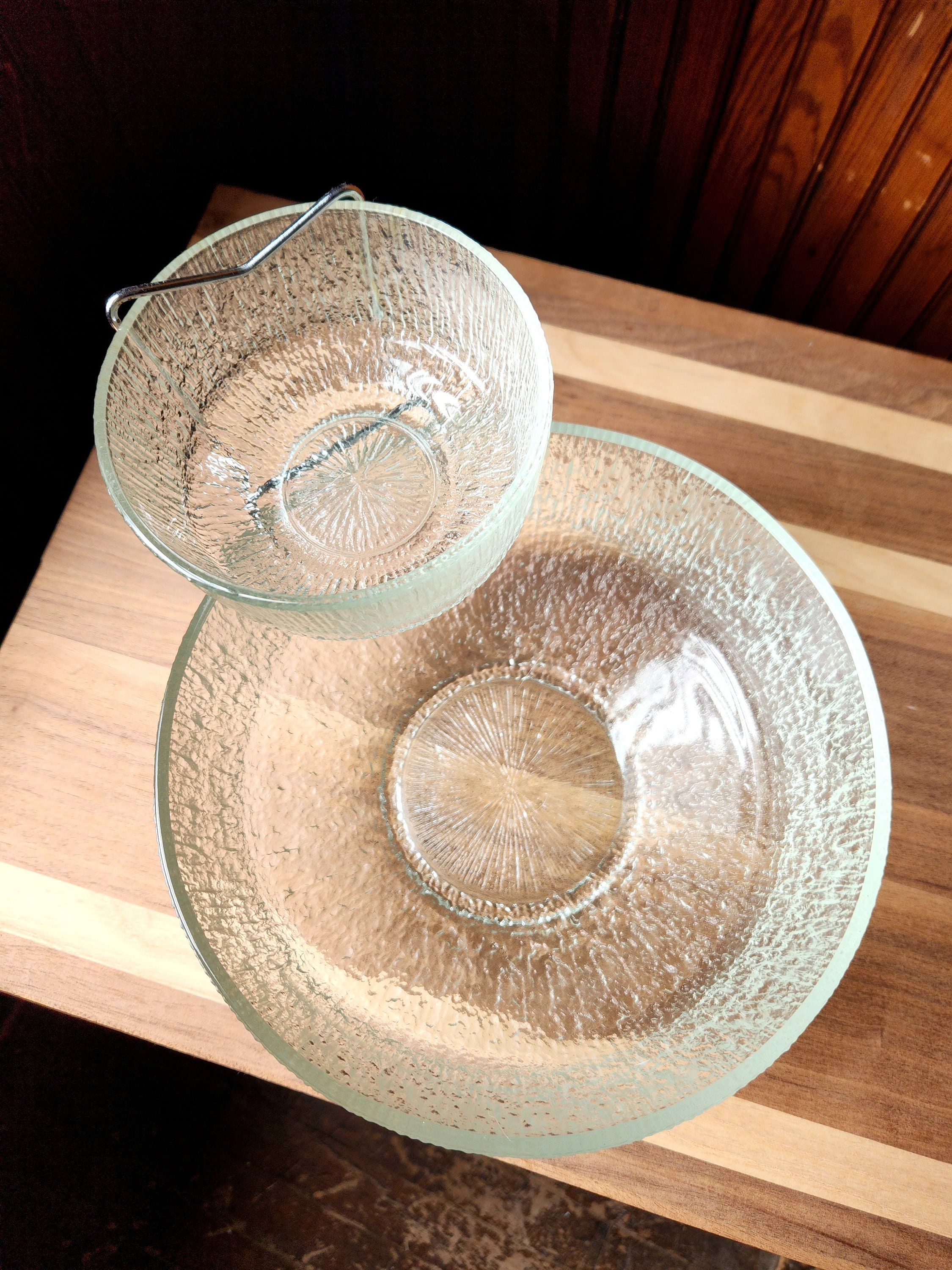 Vintage Indiana Glass Crystal Ice Clear Glass Chip and Dip Bowl Set ...