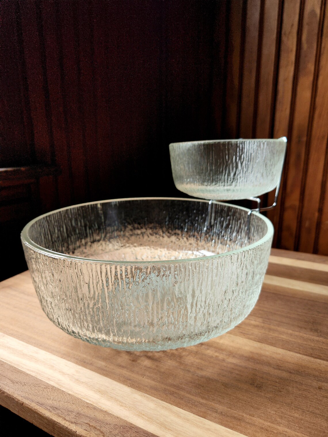 Vintage Indiana Glass Crystal Ice Clear Glass Chip and Dip Bowl Set ...
