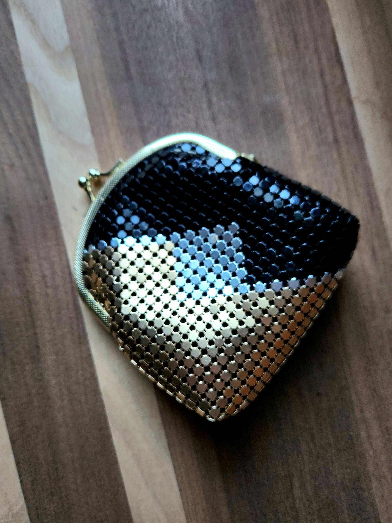 Vintage 1980's Y and S Brand Black Silver and Gold Mesh Chain Coin or ...