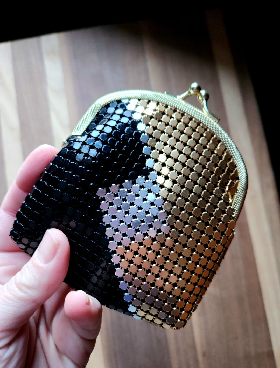 Vintage 1980's Y and S Brand Black Silver and Gold Mesh Chain Coin or ...