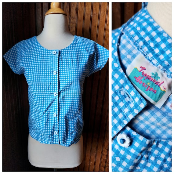 Vintage 1980's Vibrant Checkered Blue and White Woven… - Gem