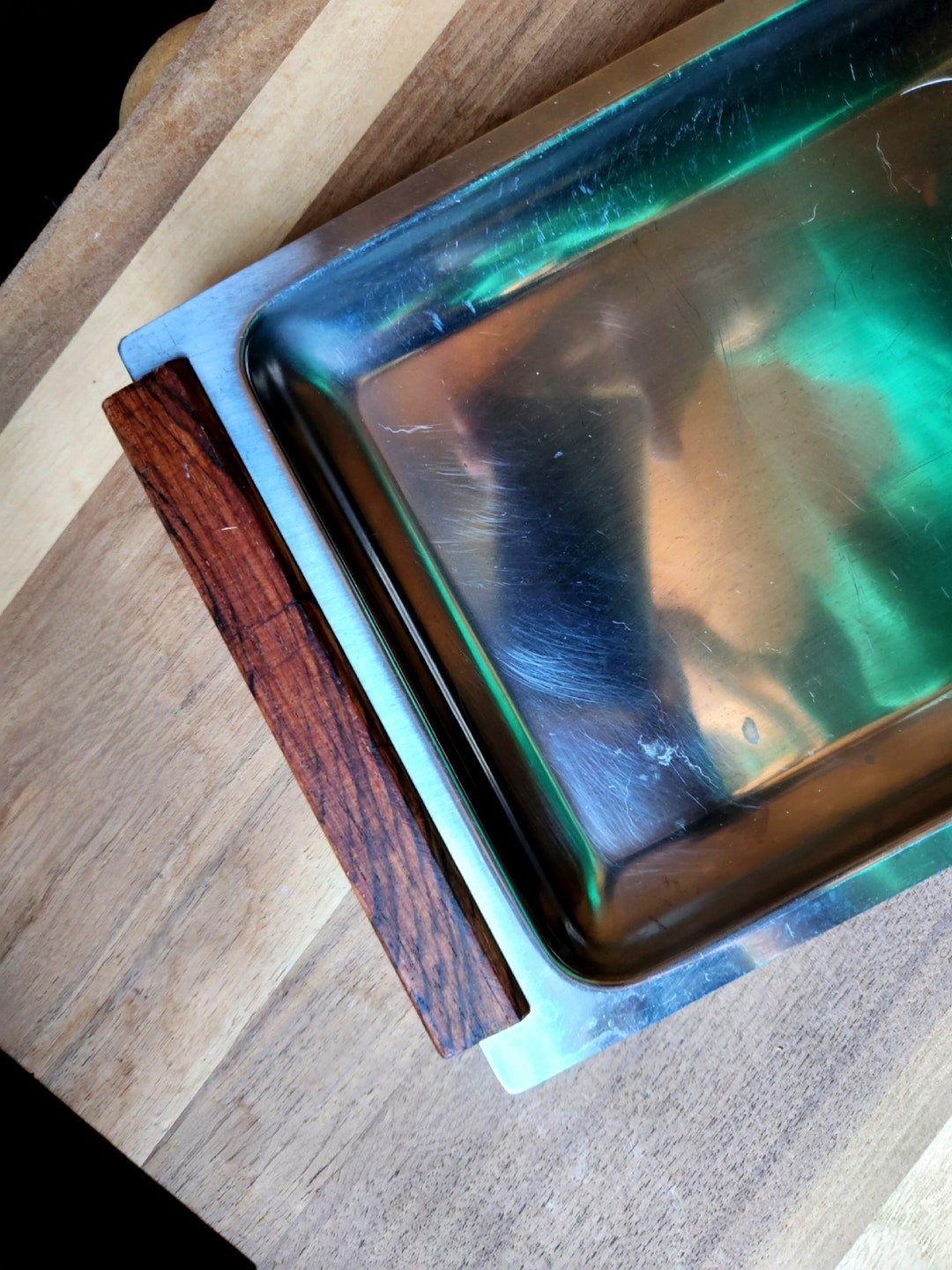 Vintage 1960's MCM Stainless Steel and Walnut Wood Appetizer Relish ...