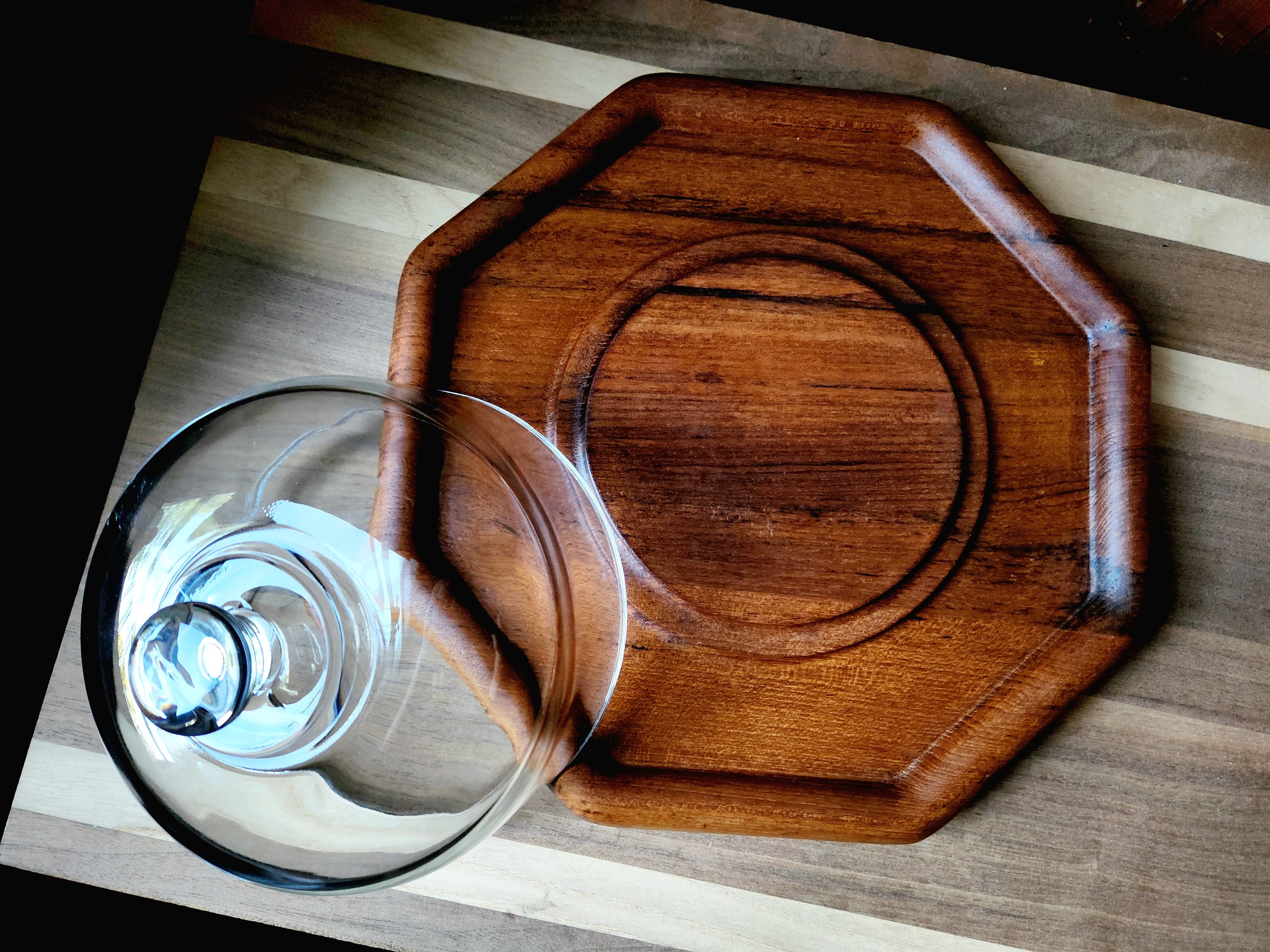 Vintage MCM Goodwood Octagon Shaped Teak Cheese Wood Tray - Geometric ...