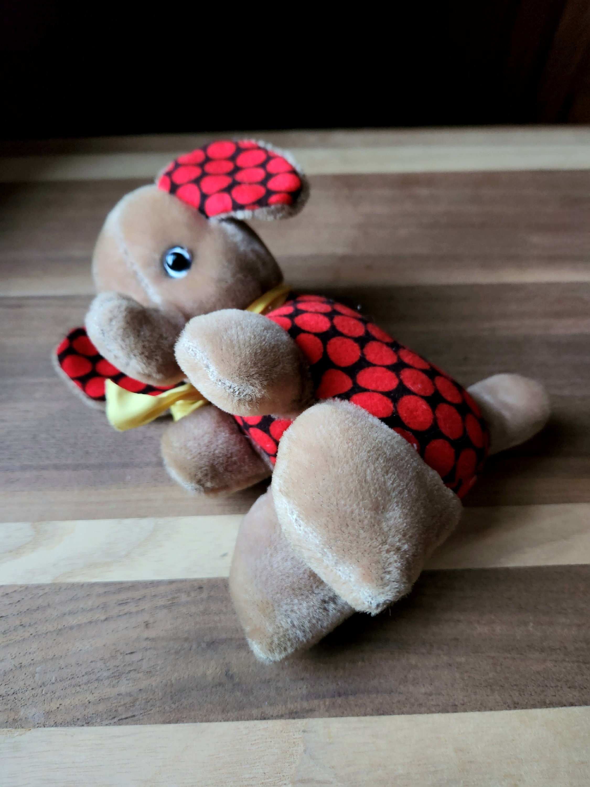 Vintage Taupe Velvet Baby Elephant With Red and Blue Polka Dots Stuffed ...