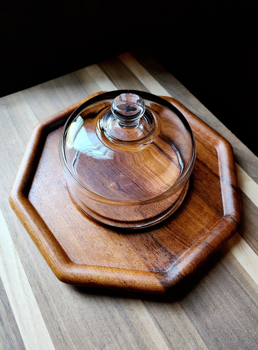 Vintage MCM Goodwood Octagon Shaped Teak Cheese Wood Tray - Geometric ...