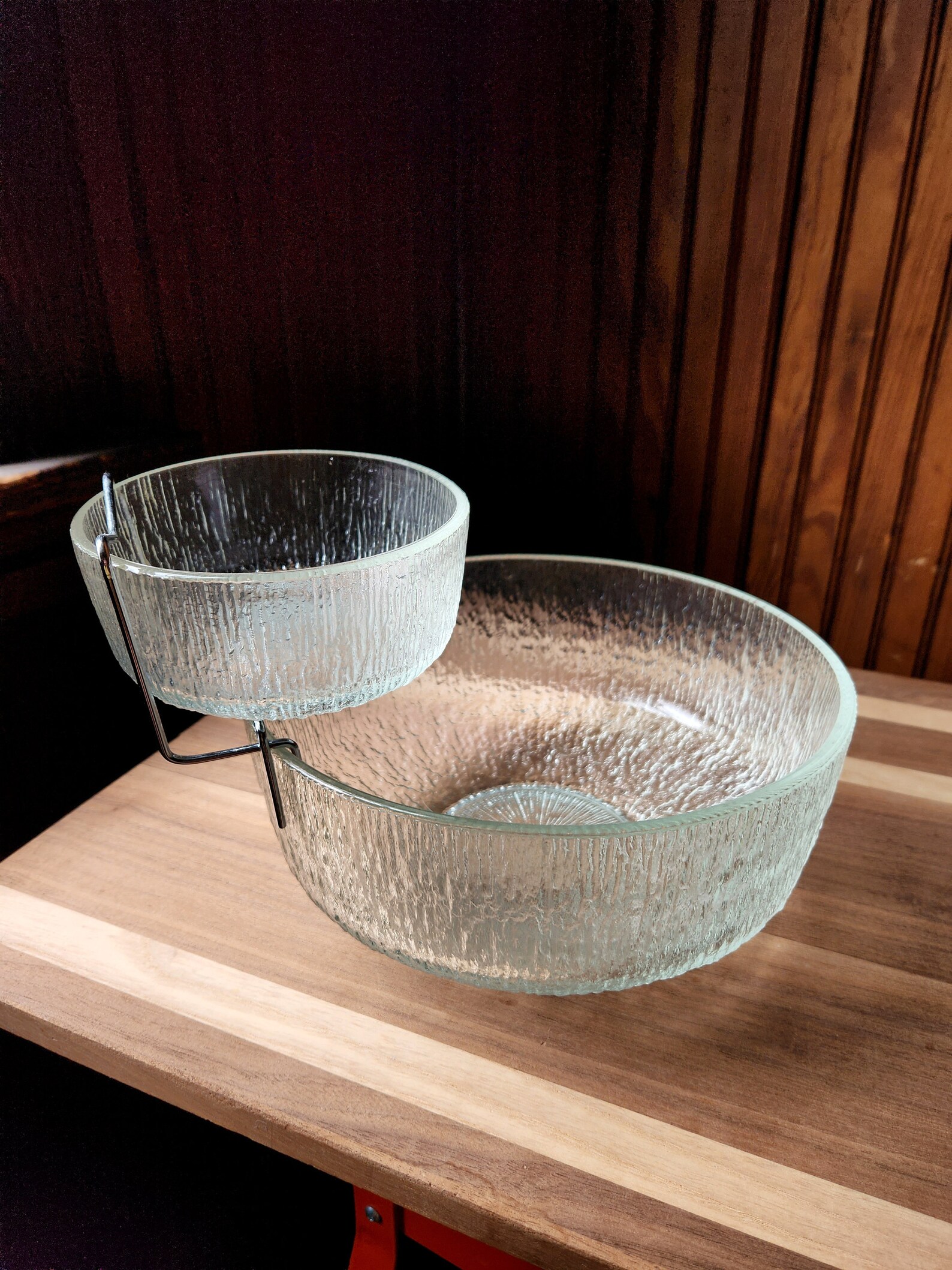 Vintage Indiana Glass Crystal Ice Clear Glass Chip and Dip Bowl Set ...