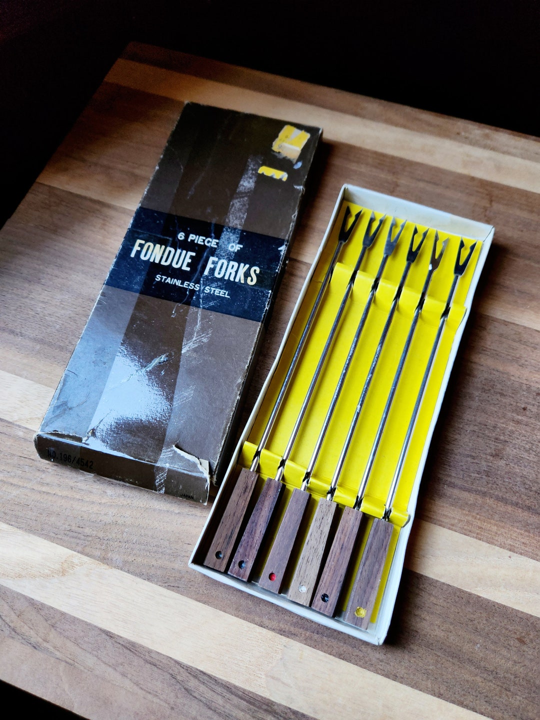 Vintage MCM Fondue Fork Set: Stainless Steel & Walnut, 1960s Retro ...