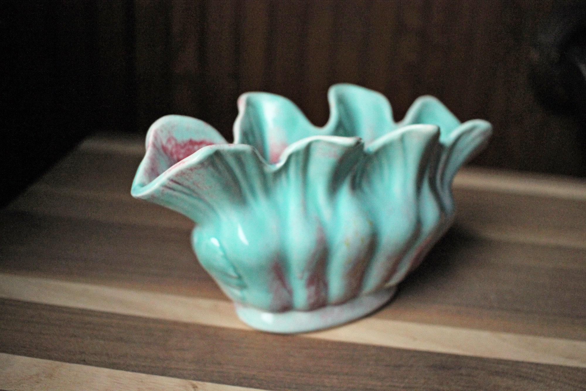 Vintage ARTISTIC CALIFORNIA Pottery Ceramic Ruffle Edge Planter in Teal ...