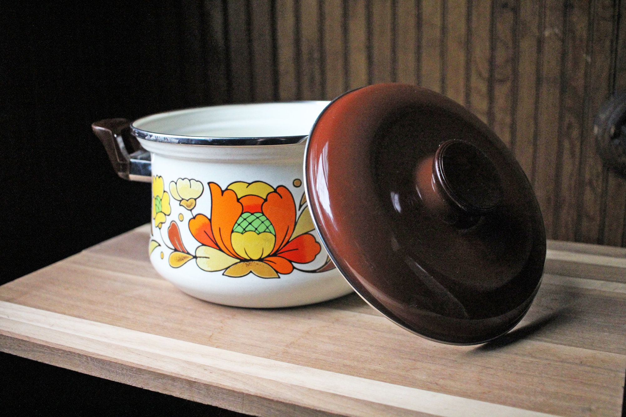 Vintage Sanko Ware 10-inch Enamel Dutch Oven Country Flowers - Etsy