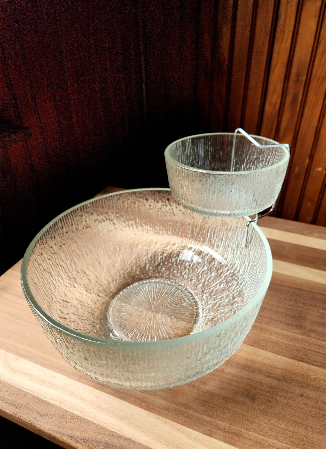 Vintage Indiana Glass Crystal Ice Clear Glass Chip and Dip Bowl Set ...