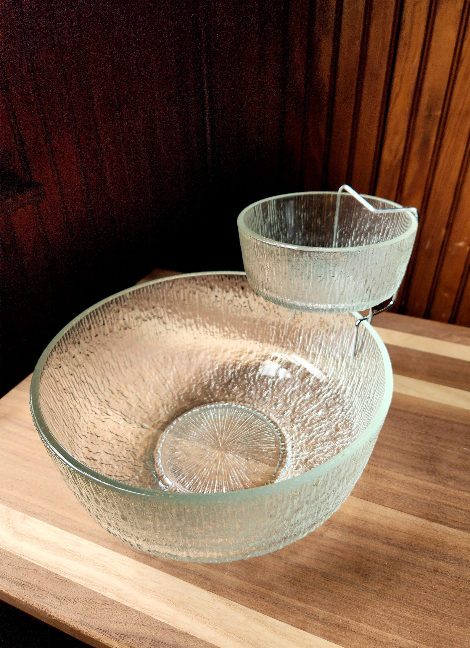 Vintage Indiana Glass Crystal Ice Clear Glass Chip and Dip Bowl Set ...