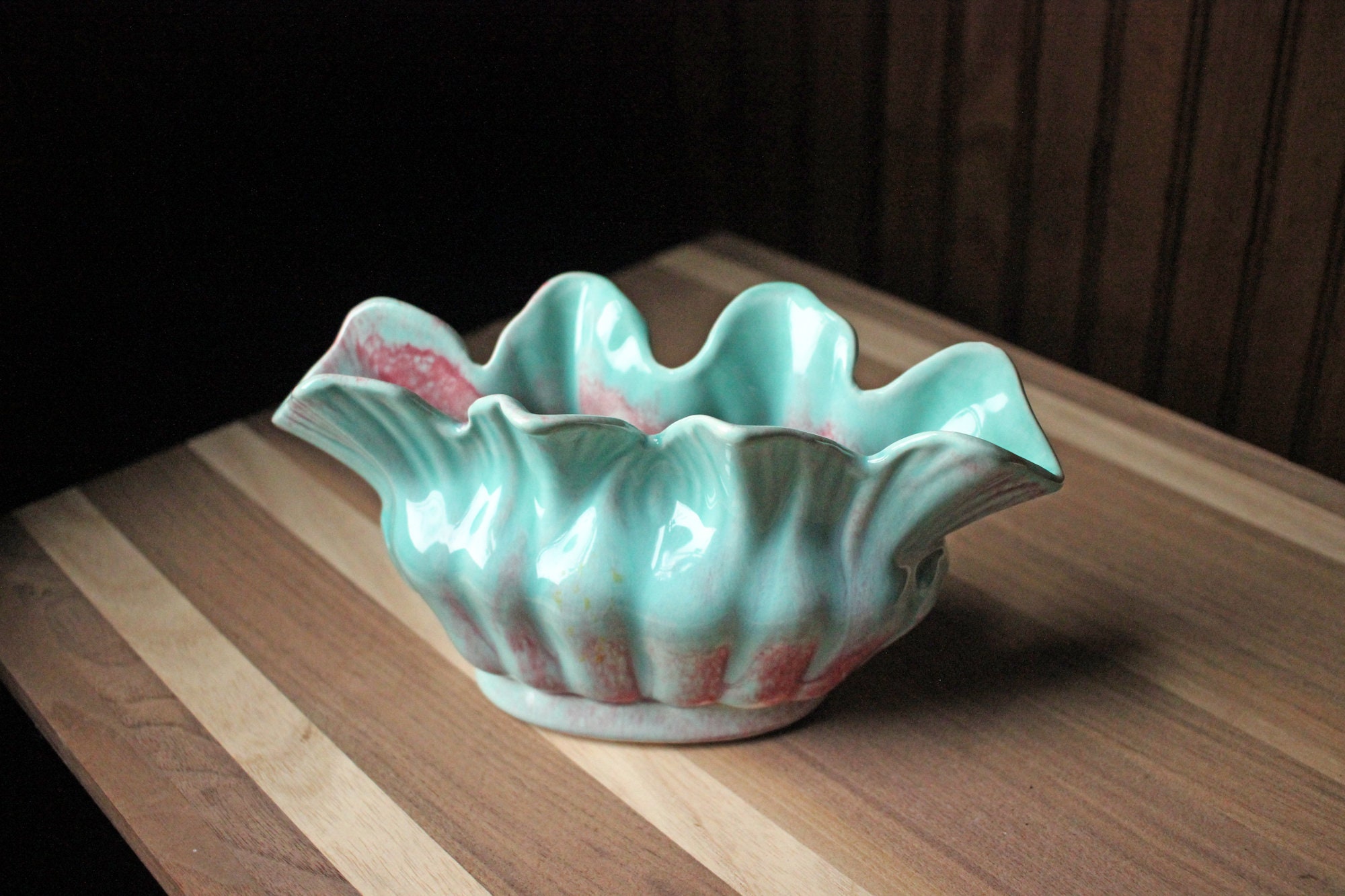 Vintage ARTISTIC CALIFORNIA Pottery Ceramic Ruffle Edge Planter in Teal ...