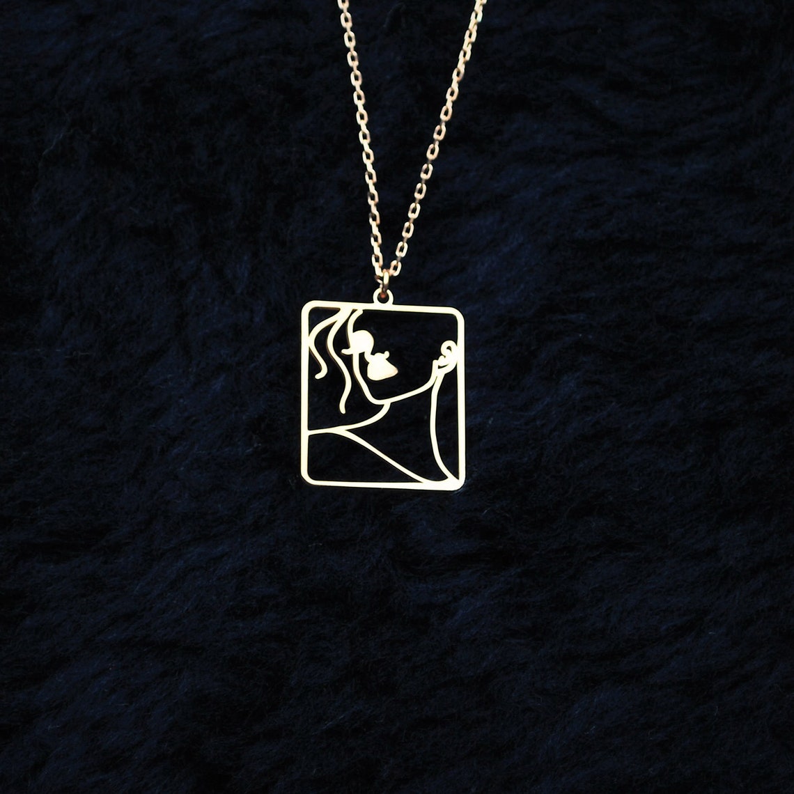 Woman Face Line Art Silver Necklace, Line Drawing Pendant, Female Face ...
