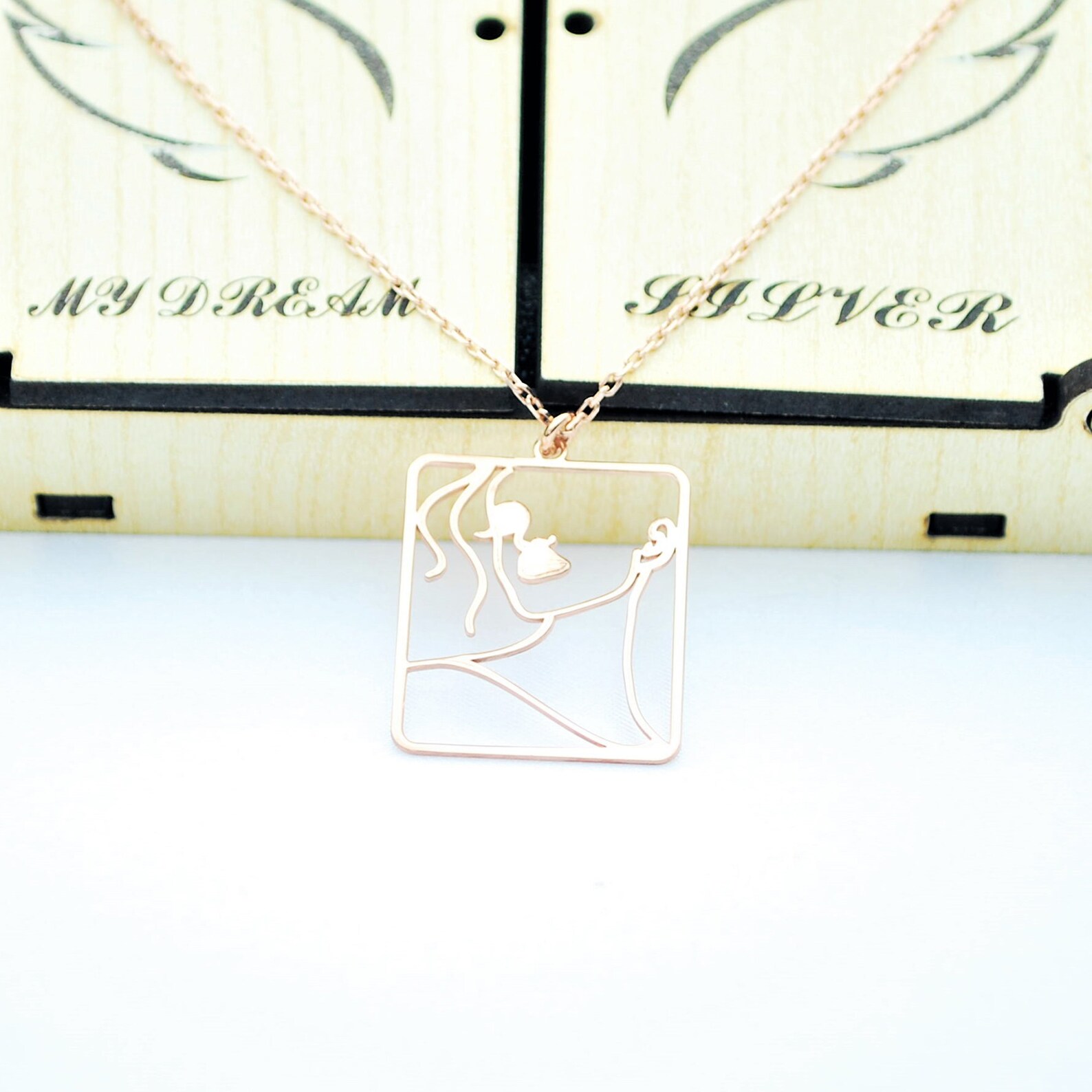Woman Face Line Art Silver Necklace, Line Drawing Pendant, Female Face ...