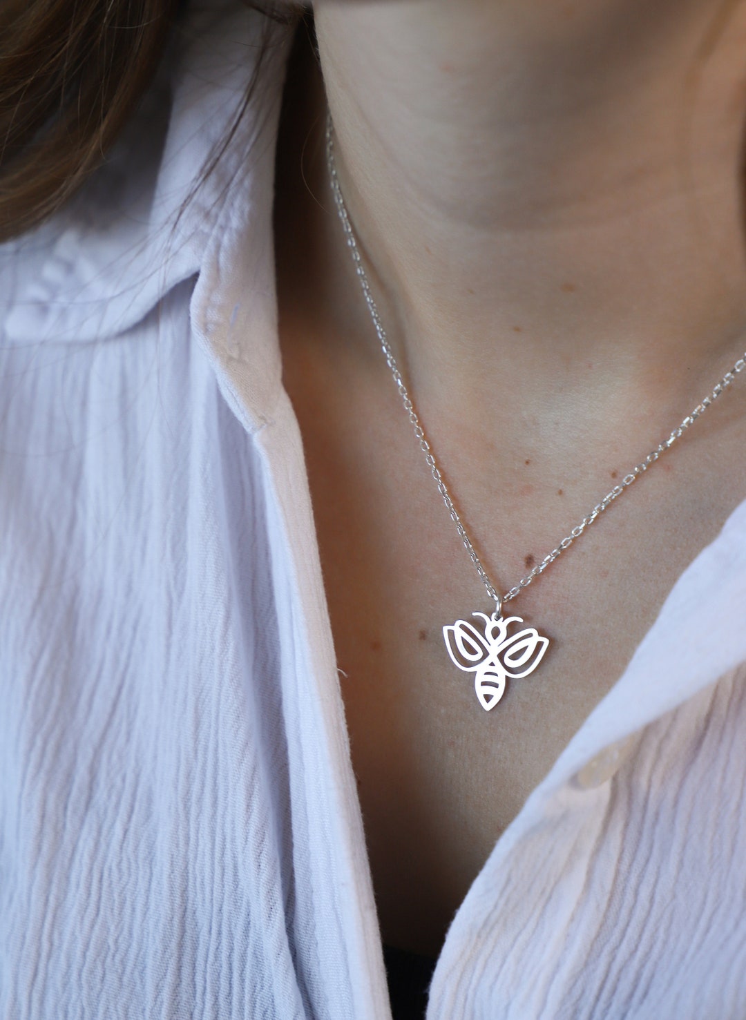 Sterling Silver Bumblebee Origami Necklace, Geometric Bee Pendant ...