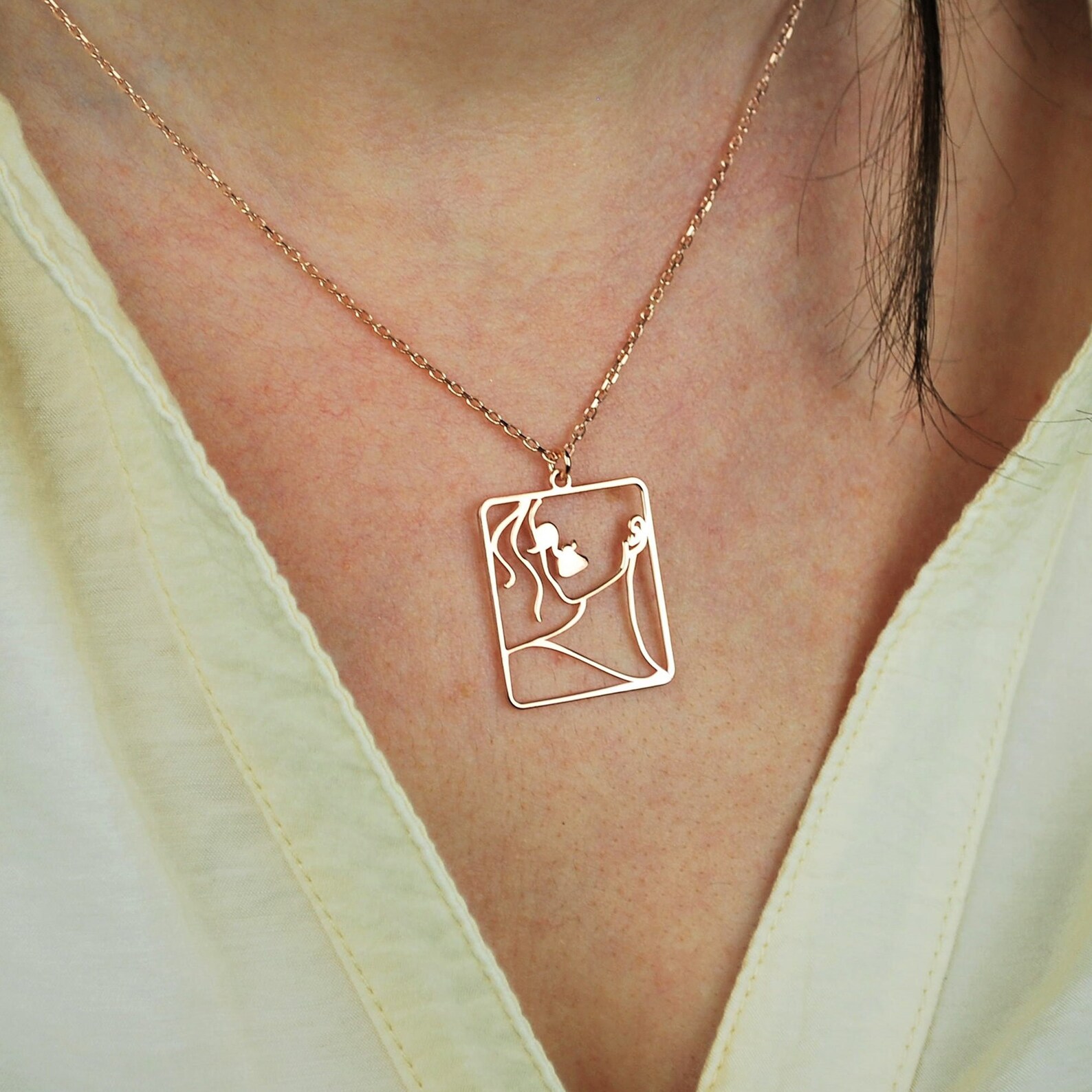 Woman Face Line Art Silver Necklace, Line Drawing Pendant, Female Face ...
