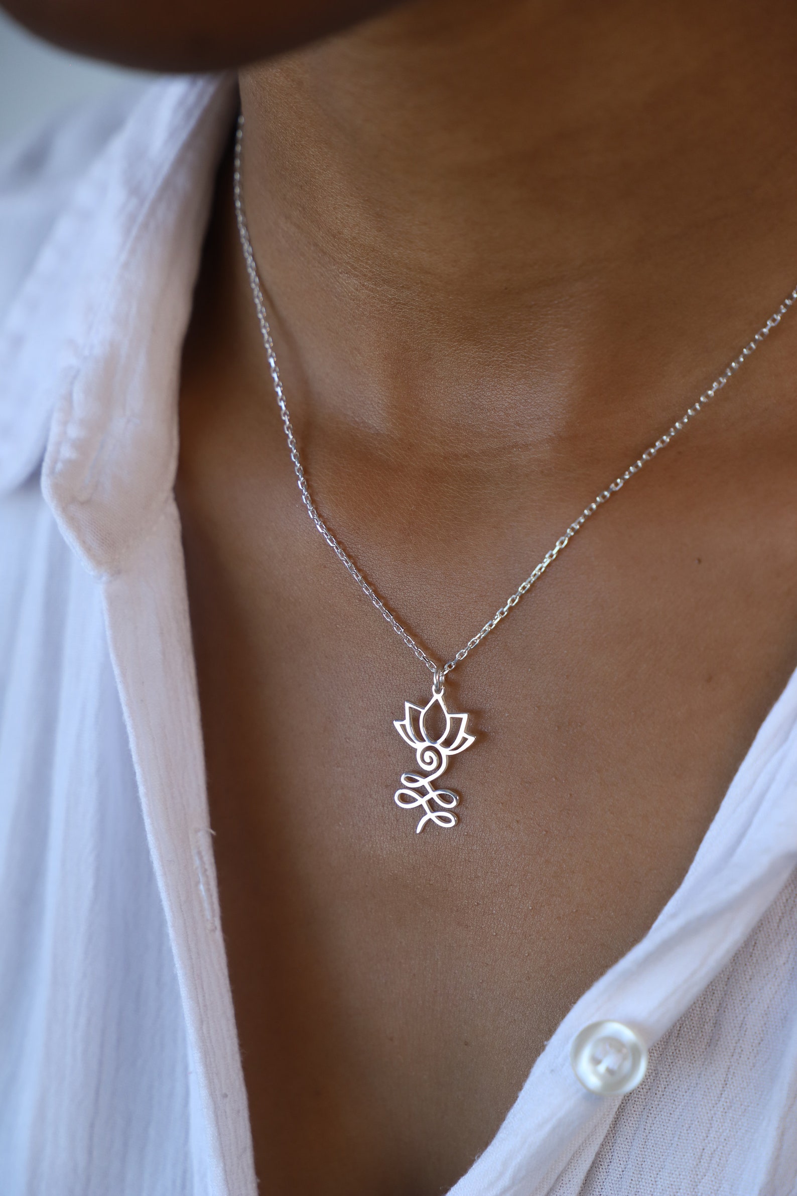 Short Unalome & Lotus Flower Pendant Necklace Sterling Silver - Etsy