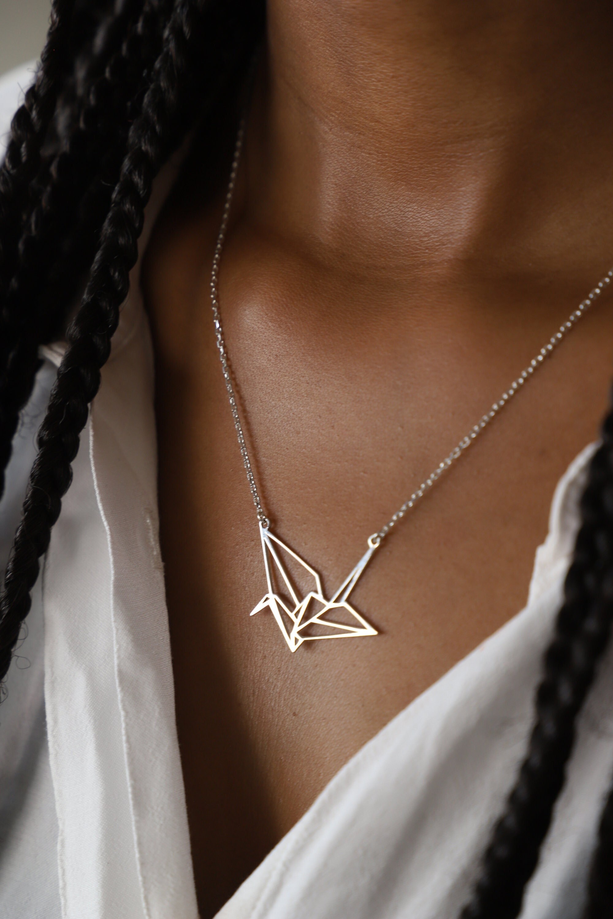 Origami Crane Necklace, Silver Crane Bird Necklace, Origami Bird ...