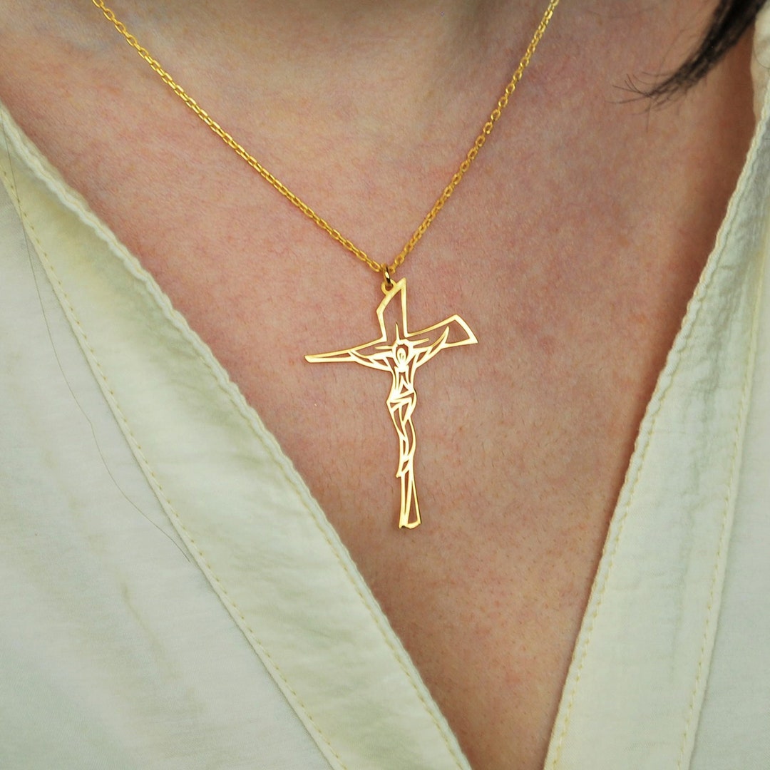 Silver Jesus Cross Necklace, Dainty Jesus Christ Necklace, Christian ...