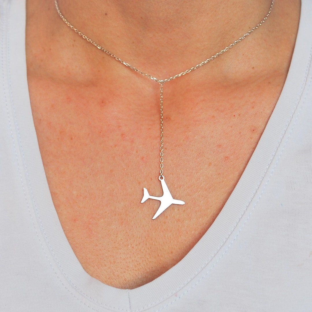925k Silver Airplane Necklace, Minimalist Plane Pendant, Travel Lover ...