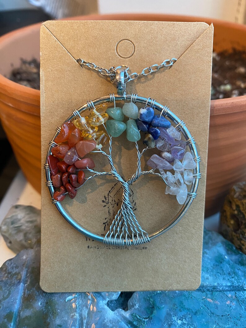 Rainbow Chip Tree of Life Necklace - Chakra Pendant - Tree of Life ...