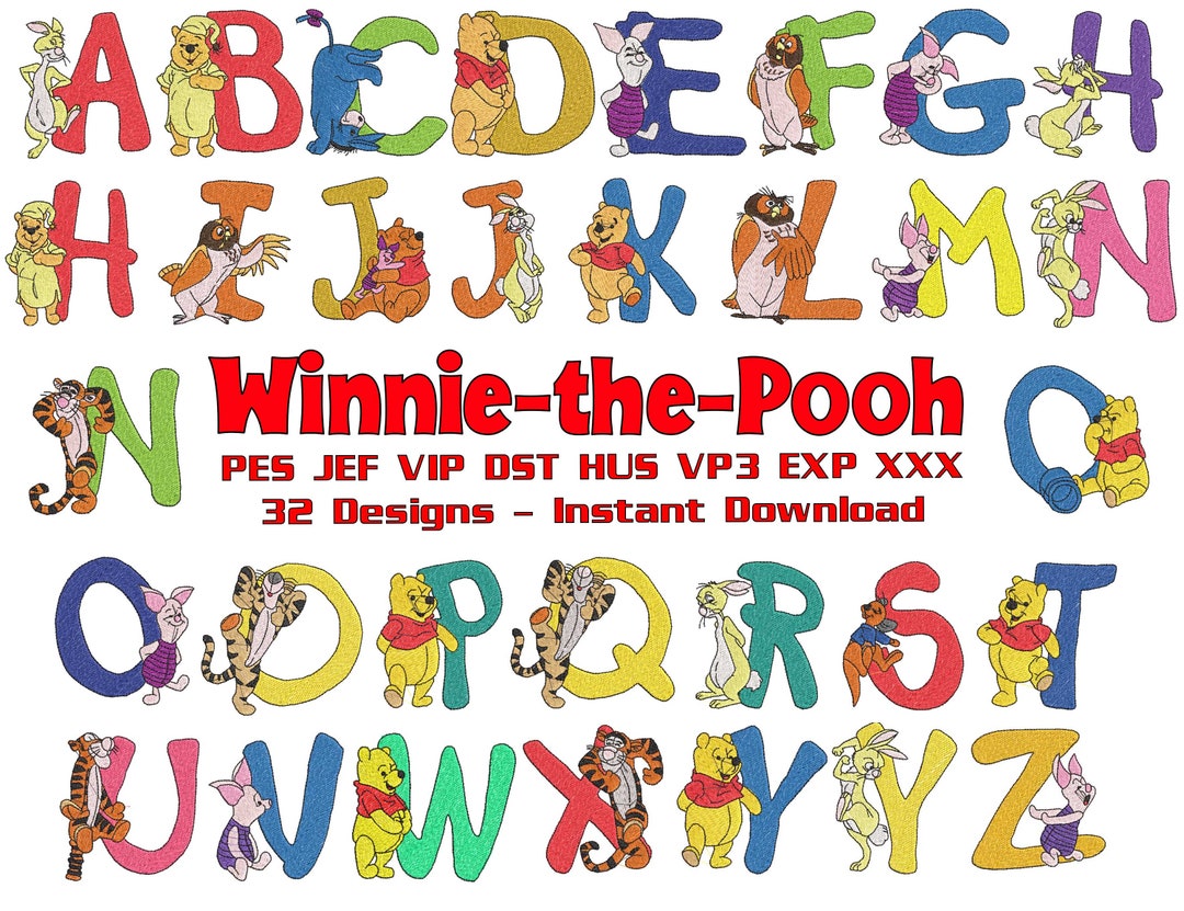 Winnie-the-pooh Alphabet Embroidery Designs (instant Download) - Etsy