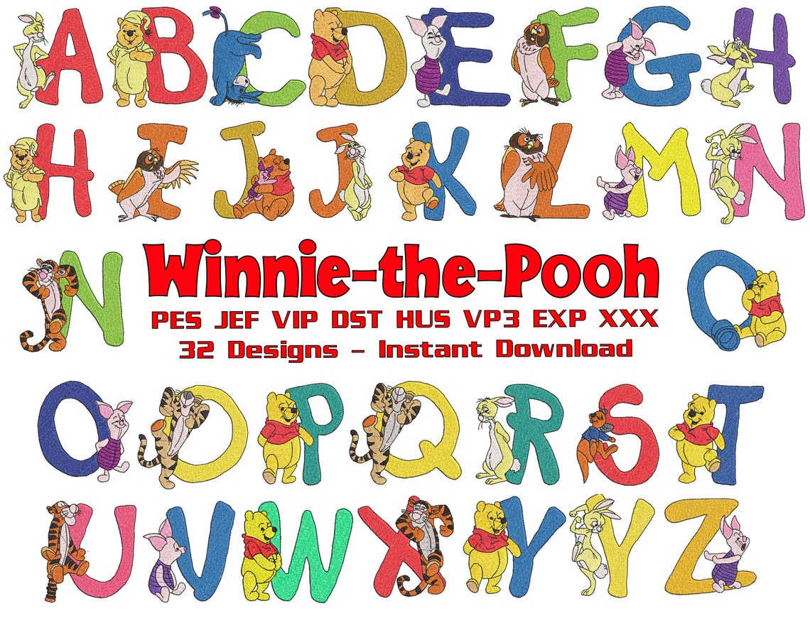 Winnie-the-pooh Alphabet Embroidery Designs (instant Download) - Etsy