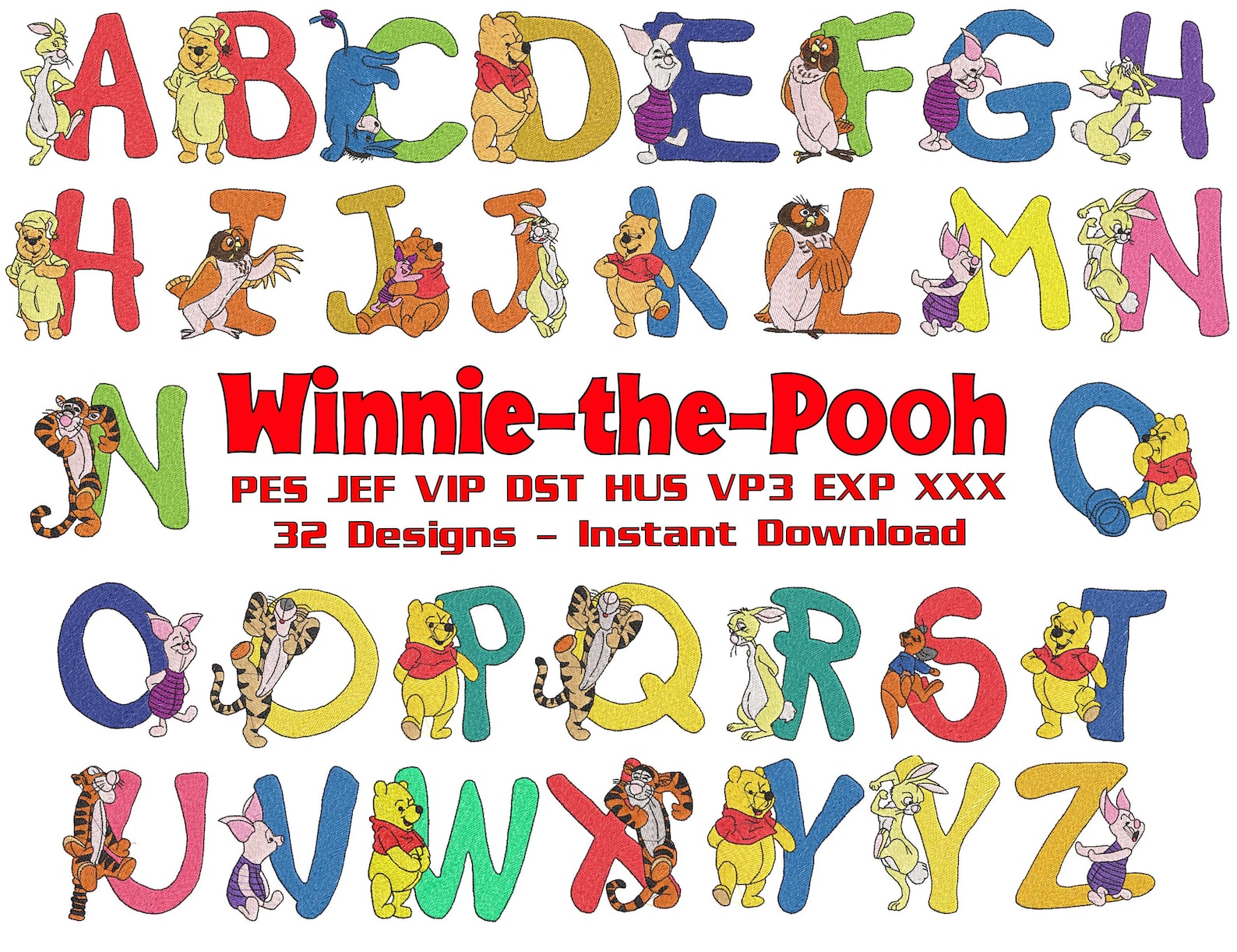 Winnie-the-pooh Alphabet Embroidery Designs (instant Download) - Etsy
