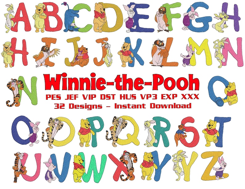 Winnie-the-pooh Alphabet Embroidery Designs Available in - Etsy