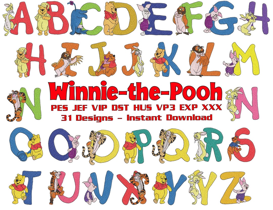 Winnie-the-pooh Alphabet Embroidery Designs Available in - Etsy