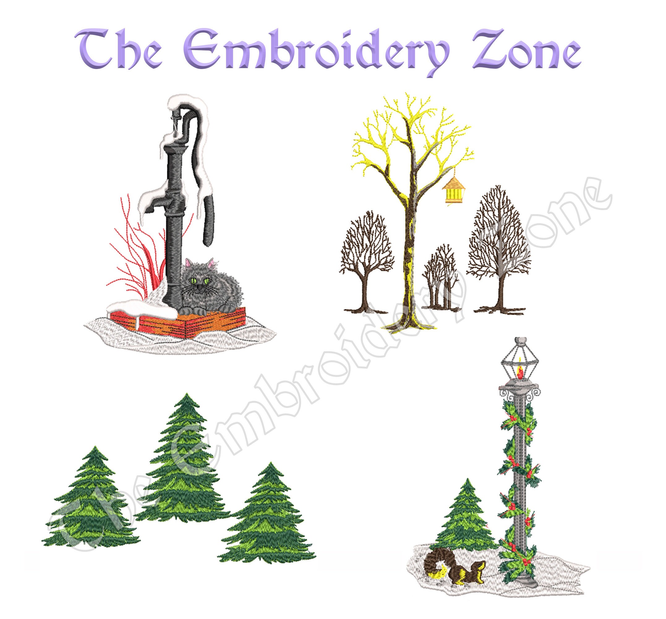 Christmas Winter Scene Machine Embroidery Design, 2 Sizes, Christmas ...
