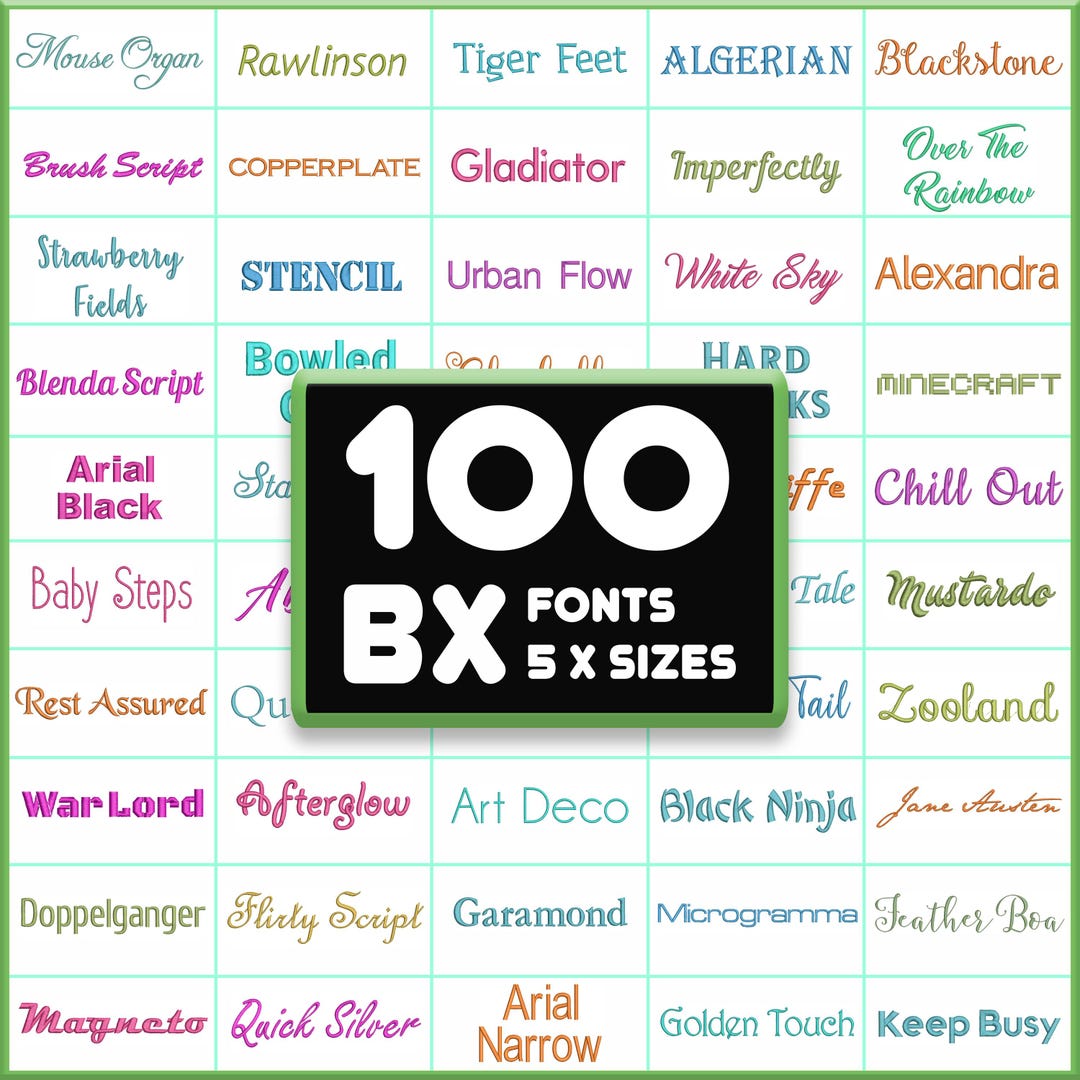 100 BX Embroidery Fonts Bundle: Machine Embroidery Alphabet (download ...