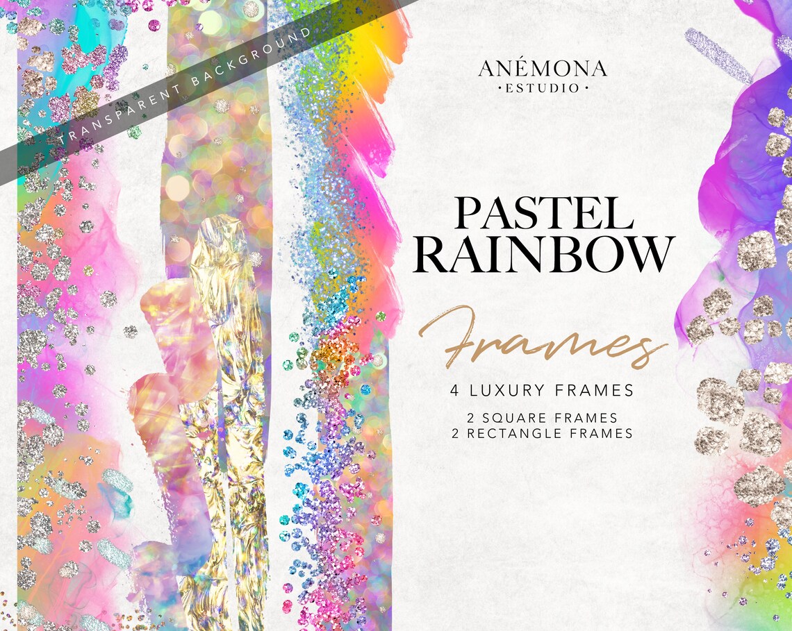 Pastel Rainbow Frame Clipart Digital Modern Frame Glitter - Etsy