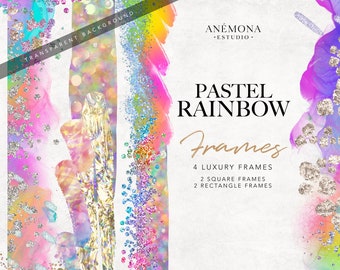 Rainbow Borders Clipart Glitter Border Rainbow Digital | Etsy