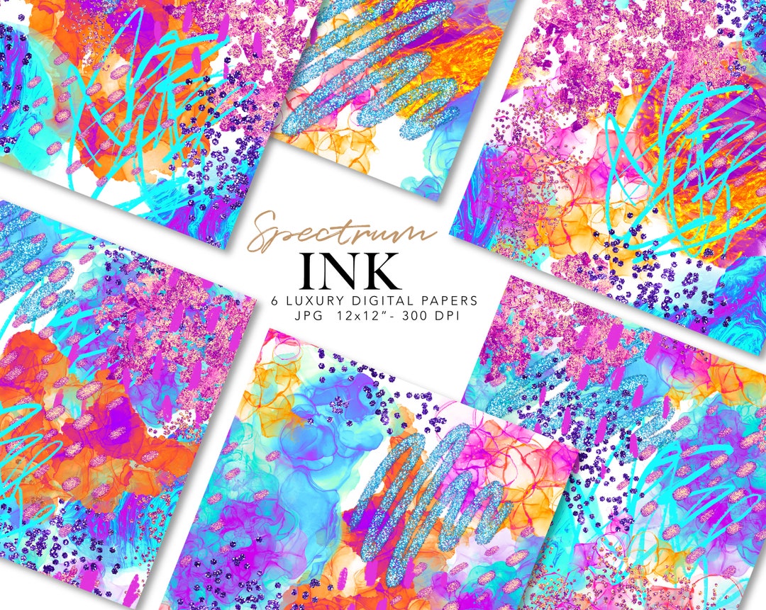 Colorful Digital Paper - Glitter Abstract Paper - Bright Alcohol Ink ...