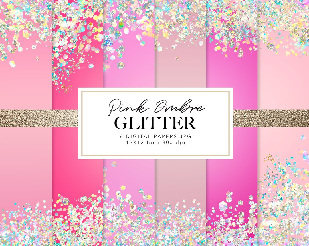 Pink Holographic Glitter Digital Paper - Iridescent Textures, Pink ...