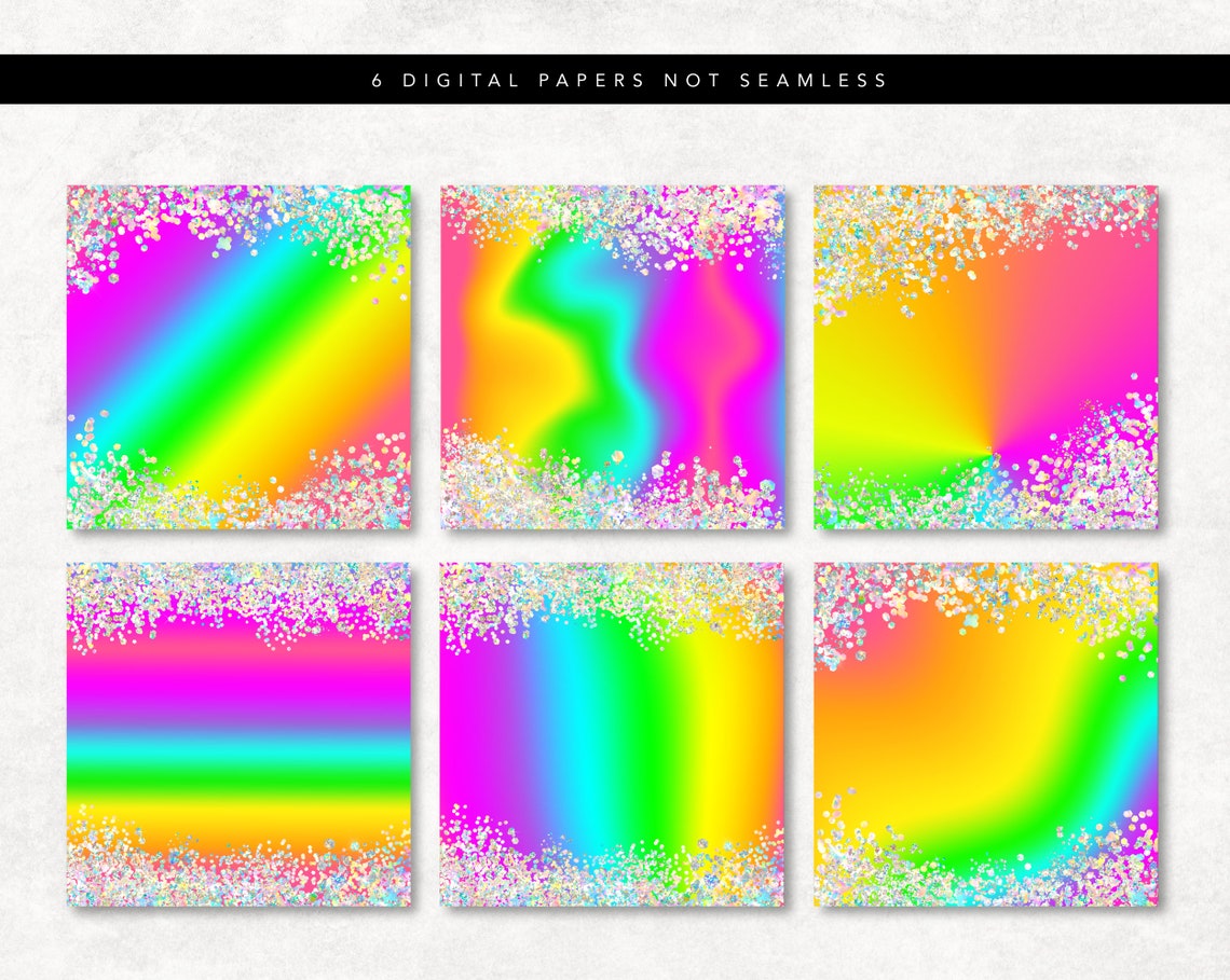 Neon Rainbow Glitter Digital Paper Rainbow Digital Paper - Etsy